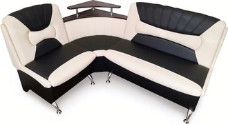 Rodnik Eckbank Arabika Sitzbank in schwarz-Hellbeige, Kunstleder, Truhenbank mit Ablage und Stauraum 173x128 cm