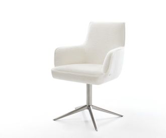 DELIFE Drehstuhl Heira-Flex mit Armlehnen Boucl&eacute; Soft Beige Fu&szlig;kreuz Edelstahl 360&deg; drehbar Wippfunktion Taschenfederkern, Esszimmerst&uuml;hle