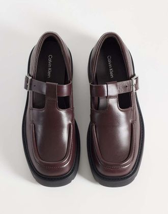 Calvin Klein mocassins en cuir chunky marron fonc&eacute;
