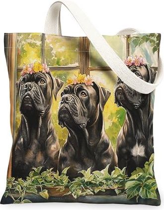 Generic Spring Cane Corso Sac fourre-tout en toile r&eacute;utilisable pour faire du shopping 33 x 38,1 cm, motif imprim&eacute; de plantes en pot pour femme, animal domest