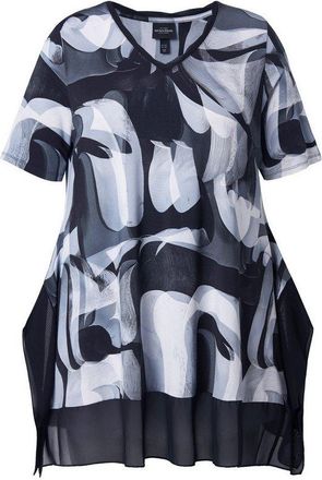 Ulla Popken T-Shirt Slinky-Shirt Chiffonsaum V-Ausschnitt Halbarm