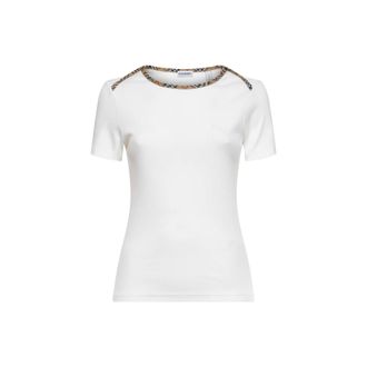 Burberry Femme, Tops, Blanc, Taille: 40 FR Check Trim Cotton T-Shirt