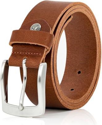 Lindenmann Mens Leather Belt/Mens Belt, full grain leather belt, buffalo leather 4mm, cognac, Größe/Size:120, Farbe/Color:marron