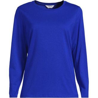 Lands End Lang&auml;rmeliges Supima-Shirt mit Rundausschnitt, Damen, Gr&ouml;&szlig;e:56-58 plus, Blau, by Lands End