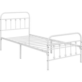 Yaheetech Yaheetech - Cadre de Lit en M&eacute;tal 90&times;200 cm Vintage Lit avec Sommier Haute T&ecirc;te de Lit Armature M&eacute;tallique &agrave; 6 Pieds de Support Blanc