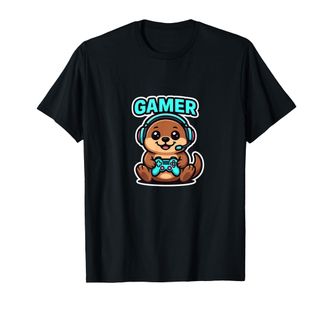 Hello Kitty S&uuml;&szlig;er Otter Gamer Headset und Controller Cartoon Kawaii T-Shirt