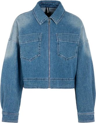 Marc Cain Femme, Vestes, Bleu, Taille: 44 FR Kurze Jeansjacke mit Rei&szlig;verschluss