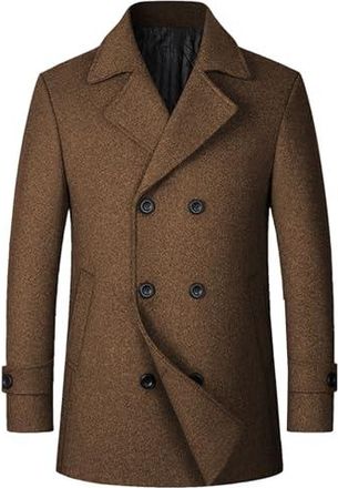 Generic Manteau &agrave; col blazer pour homme en laine m&eacute;lang&eacute;e classique &agrave; double boutonnage thermique matelass&eacute; doubl&eacute; Trench Coat, marron, M