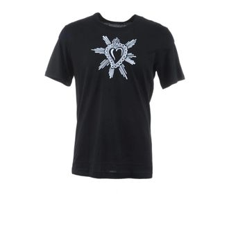 Dolce & Gabbana Homme, Tops, Noir, Taille: XS T-shirt Coeur Manches Courtes