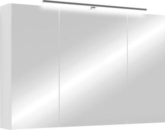 Byliving Spiegelschrank Spree/Korpus matt weiß mit Spiegeltüren/Hängeschrank mit Soft-Close-Funktion/Inklusive LED-Beleuchtung/Badschrank mit Stecker- und Scha