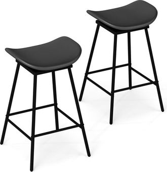Costway Lot de 2 Tabourets de Bar Pivotants Charge 150KG, Tabouret Haut Sans Dossier,Si&egrave;ge en Selle Rembourr&eacute;s avec et Repose-pieds, 43 x 45 x 71,5 cm, Marron