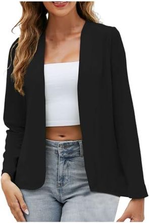 Generic Vestes pour femmes 2026 &agrave; la mode coupe ajust&eacute;e manches longues couleur unie polyvalent cardigan sans col petit costume veste ch&acirc;le d&eacute;contract&eacute;, Noir,