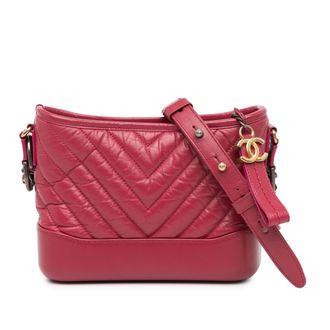 Chanel Raspberry Small Chevron Aged Calfskin Gabrielle Crossbody