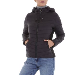 Ital-Design Steppjacke Damen Freizeit (87256509) Kapuze Gef&uuml;ttert &Uuml;bergangsjack in Schwarz
