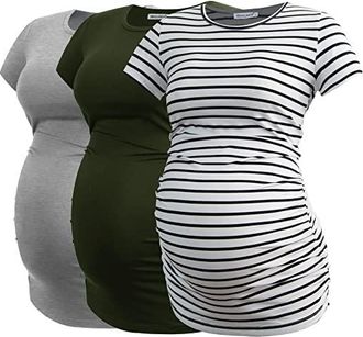 Smallshow Femmes Vêtements de Maternité Tops Vêtements de Grossesse 3-Pack Army Green-Light Grey-White Stripe Medium