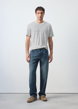 Mango T-shirt lin slim-fit rayures blanc - Homme - XXL - MANGO MAN