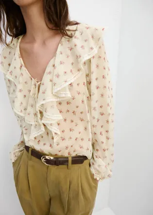 Mango Florale Volantbluse gelb - Damen - S - MANGO