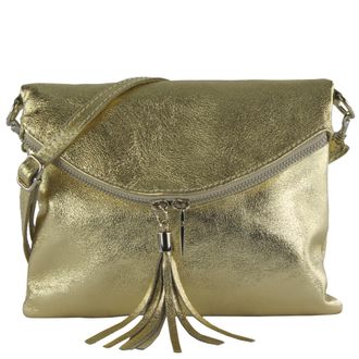 modamoda.de T07L / T139L Damen Leder kleine Umh&auml;ngetasche 2 Modelle handmade in Italy, Farbe:T139L Lightgold Metallic