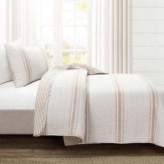 Lush D&eacute;cor Farmhouse Stripe Wende-Bettw&auml;sche-Set, 2-teilig, Twin XL, neutral - Doppelbett-Bettw&auml;sche-Set - Wohnheim-Dekor - gestreifte Steppdecke f&uuml;r Kinder oder