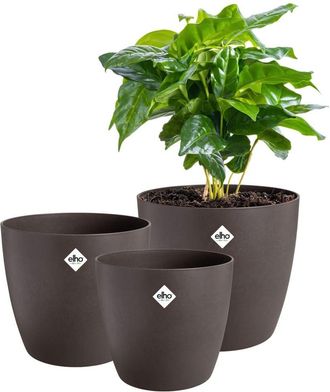 ELHO The Coffee Collection Rund - Blumentopf für den Innenbereich - Hergestellt aus Kaffeesatz und recyceltem Kunststoff - 3er Set - Ø 14, 16, 18 cm - Brau