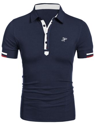 Coofandy Poloshirt Herren Kurzarm Golf T-Shirt M&auml;nner Polohemd Sommer Muscle Shirts Sports Polo Slim Fit Navy Blau XXL