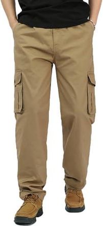 Generic Pantalon cargo &agrave; jambe droite pour homme, coupe ample, pantalon de travail d&eacute;contract&eacute;, confortable &agrave; porter au quotidien, kaki, 5XL