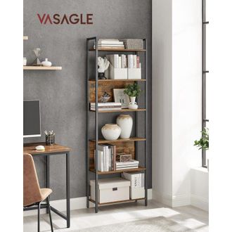 Vasagle Vasagle - Bibliothèque, Étagère Rangement 6 Niveaux, Meuble de Rangement, Cadre en Acier, pour Salon, Couloir, Bureau, Style Industriel, Marron