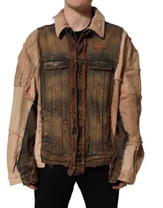 Dolce & Gabbana Multicolor Raw Cut Panelled Denim Men Jacket Cotton Elastane Clothing