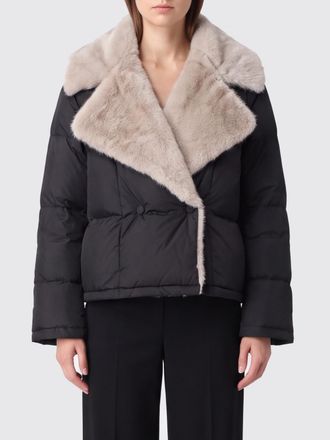 Antonelli Kurze zweireihige Daunenjacke aus Nylon mit Pelzkragen