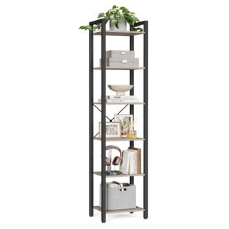 Vasagle Regal, Bücherregal, Standregal, DVD-Regal, mit 6 Ebenen, Büroregal, offene Ablagen, für Büro, Wohnzimmer, Schlafzimmer, Küche, 30 x 40 x 186 cm, greig