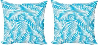 Abakuhaus Tropisch Dekokissen Kissenbezug 2er Pack, Exotische Miami Palms, Modern Accent Doppelseitiger Digitaldruck, 40x40, T&uuml;rkis Aqua Blau