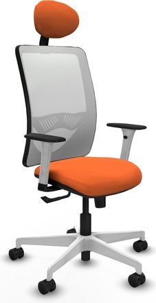 Piqueras y Crespo Stuhl mit Nackenst&uuml;tze Zulema mit wei&szlig;en und schwarzen Armlehnen, h&ouml;henverstellbarer Lendenwirbelst&uuml;tze und festem Kopfteil, ausgestattet mit 3 Positi