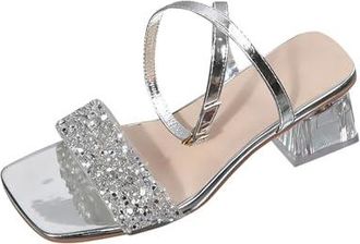 Generic Sandales &agrave; talons pour femme - Chaussures d&eacute;t&eacute; &eacute;l&eacute;gantes &agrave; paillettes - Bout ouvert - Respirantes et confortables - Sandales d&eacute;contract&eacute;es &agrave; lani&egrave;res 