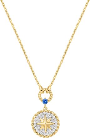 Ania Haie Damen Halskette CHILL VOYAGER aus 925 Sterling Silber mit zweifarbiger Beschichtung, verziert mit 49 Zirkonia, ein blauer Zirkonia, Länge: 43 cm + 5 c