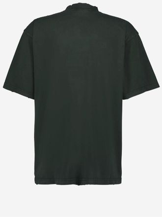 Balenciaga Mens Cotton T-Shirt With Logo Dark Green T-Shirts And Polos