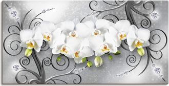 Artland Wanddeko Leinwand Bilder Wandbild 60x30 cm Querformat Abstrakte Bilder Blumen Blüte Orchideen Kunst Abstrakt Weiß U1QV