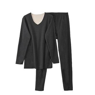 Generic Haut et bas thermiques à manches longues pour homme - Col en V - Coupe ample - Confortable - Extensible - Couche de base en polaire chaude - Léger - A