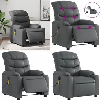 vidaXL Massagesessel Elektrisch Grau Kunstleder - Massage Sessel - Elektrischer Sessel - Relaxsessel - Fernsehsessel - Bequeme Sessel - Home & Living