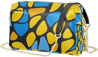 Mnsruu Sacs à bandoulière pour femme, sac à main en cuir imprimé multicolore bleu jaune
