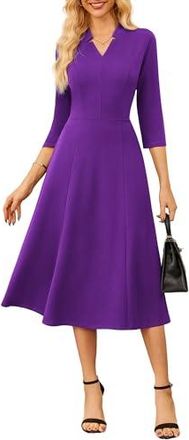 Grace Karin Robe de cocktail &eacute;l&eacute;gante &agrave; manches 3/4 pour femme - Col en V - Robe daffaires avec poches, Violet, S