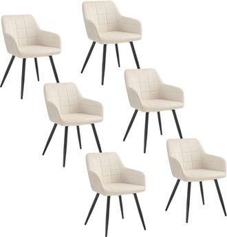 Woltu Esszimmerstuhl 6er Set, Küchenstuhl mit Armlehne Rückenlehne, Polsterstuhl Wohnzimmerstuhl mit Metallbeine, Sitzfläche aus Samt, Cremeweiß - Woltu