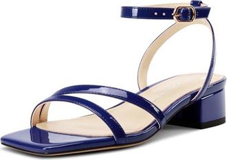 Castamere Femmes Bas Bloc Chunky Talon Heel Carr&eacute; Bout Lani&egrave;res Cheville Sandales Dress Mariage Party Chaussures 3.5 CM Heels Bleu Marine 39 EU