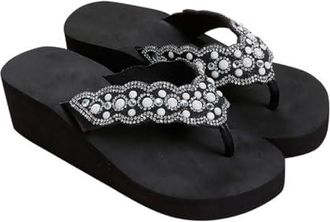 Frcolor Sandales Femmes Perles et Cristaux Semelle Antid&eacute;rapante Confortable Talon Compens&eacute; pour Marche Plage Chaussures L&eacute;g&egrave;res Design Boh&egrave;me Chic