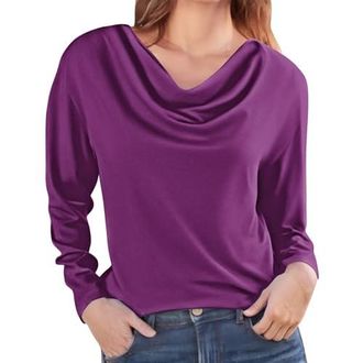 Generic Sweat-shirt &agrave; manches longues pour femme avec col rond et encolure l&eacute;g&egrave;re, d&eacute;contract&eacute; et basique - T-shirt dautomne pour femmes, violet, M