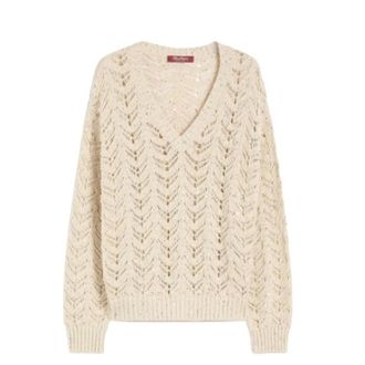 Max Mara Femme, Pulls, Beige, Taille: 40 FR Pull en fil de coton et sequins