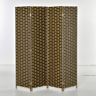 HOMCOM Paravent f&uuml;r den Innenbereich, 4 F&auml;cher, faltbar, 180 x 180 cm, Raumteiler, Raumtrenner, Trennwand, Pappelholz, geflochten, Schokoladenbraun, Stroh