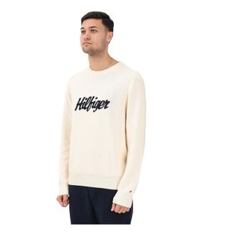 Tommy Hilfiger Intarsia Script Logo Sweater - - Knitwear - Herren - Beige - XL