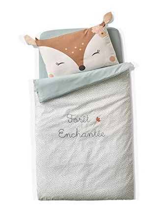 Vertbaudet Housse de Couette b&eacute;b&eacute; Foret ENCHANTEE &eacute;cru/Vert deau 100X120