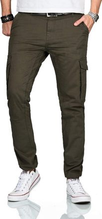 Alessandro Salvarini Herren Designer Cargo Stoff Hose Cargohose Regular Slim [AS-260-Olive-W33-L34]