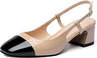 elashe Femme Talon Carré Escarpins Slingback Pumps Petit Talon Confort Chaussure Chic Sandalas Beige EU39